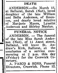 Anderson, Sarah | Creswick Cemetery