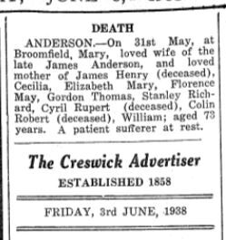 Anderson, Mary | Creswick Cemetery