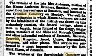 Anderson, Sarah | Creswick Cemetery